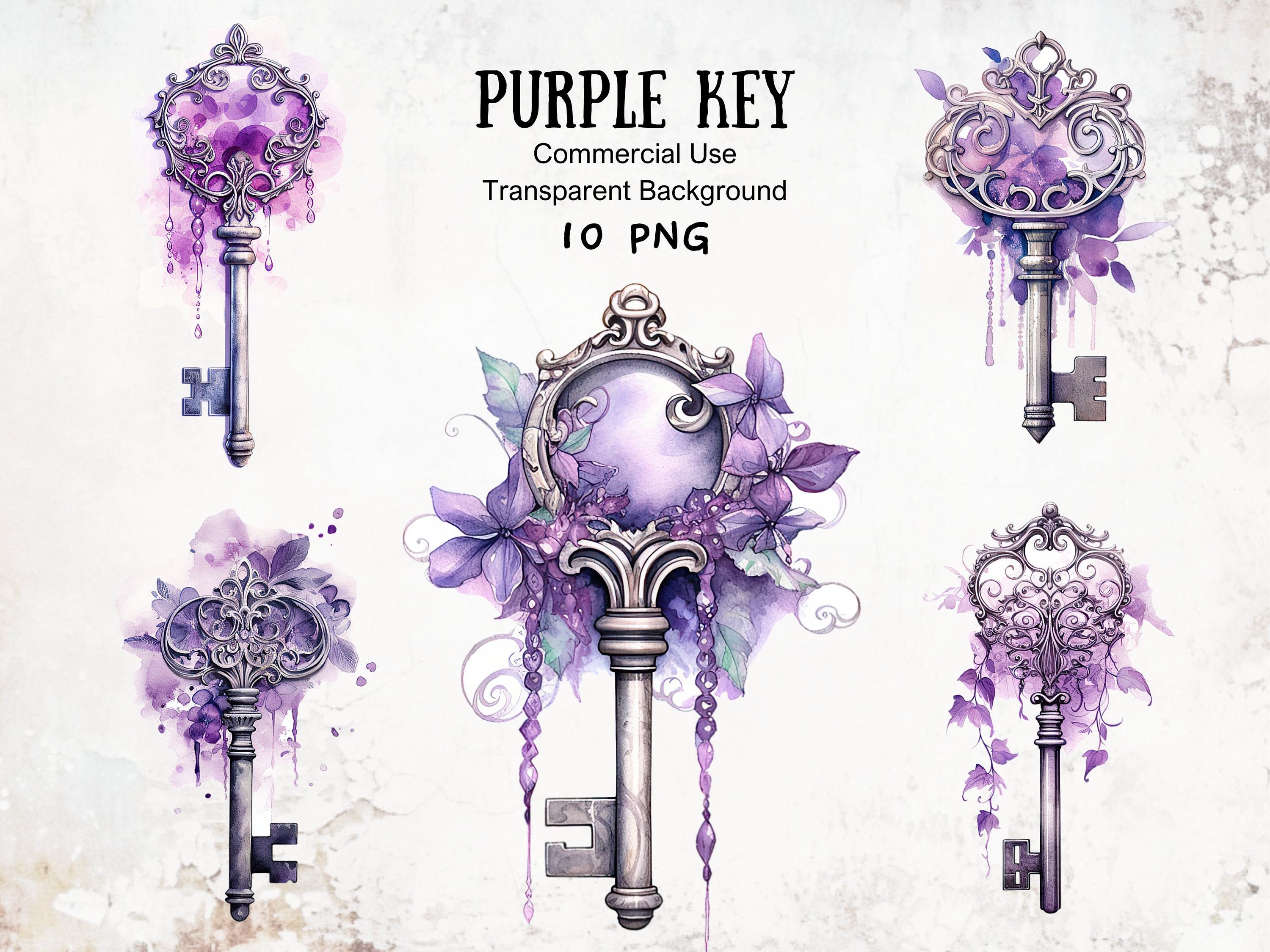 Purple Key Clipart: Watercolor Fantasy Keys (digital Download) - Etsy