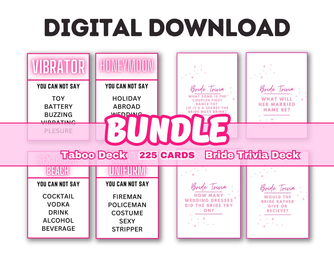 BRIDE BUNDLE | Digital Adult Drinking Game | 100 Cards, Bachelorette, Hen-do, Party Games, Taboo ...