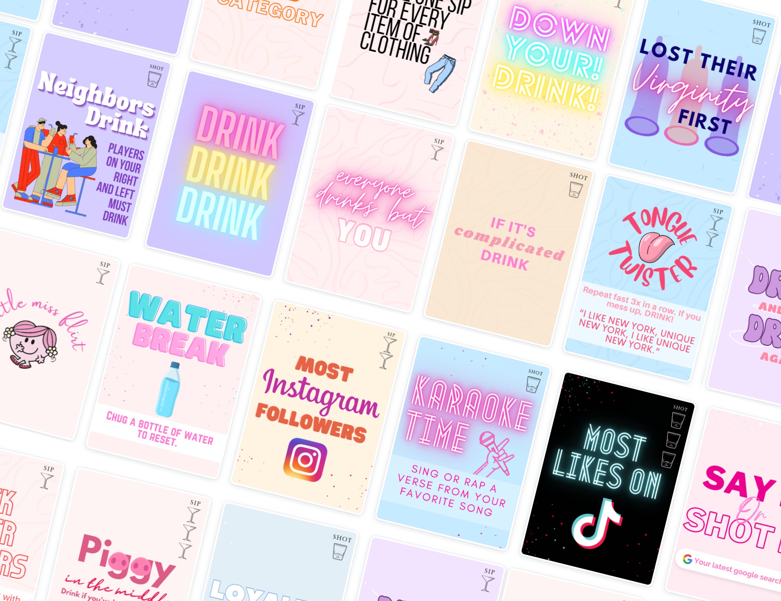 DRINKING CARD BUNDLE | Digital Adult Drinking Card Game | 202 Cards ...