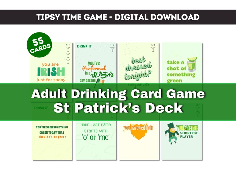 ST PATRICKS DAY Digital Adult Drinking Card Game 55 Cards, Pre-drinking ...