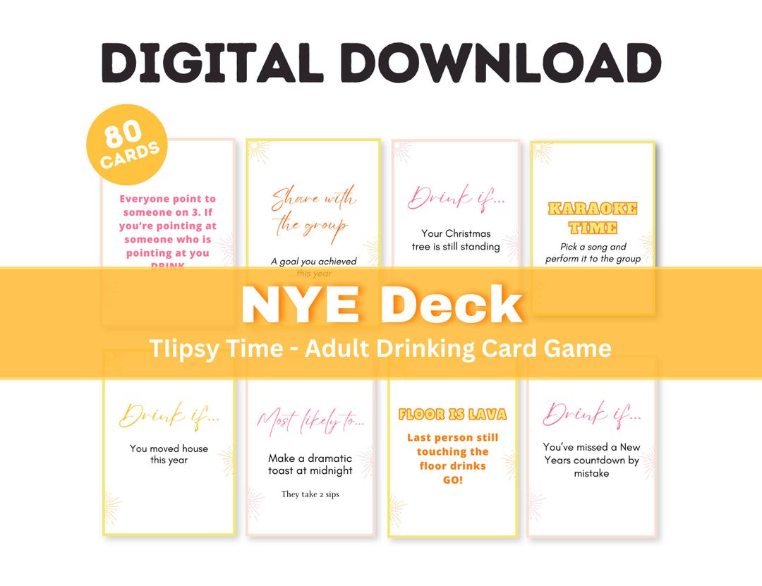 NYE Deck - Tipsy Time Game | Adult Drinking Game | 80 Drinking Cards ...