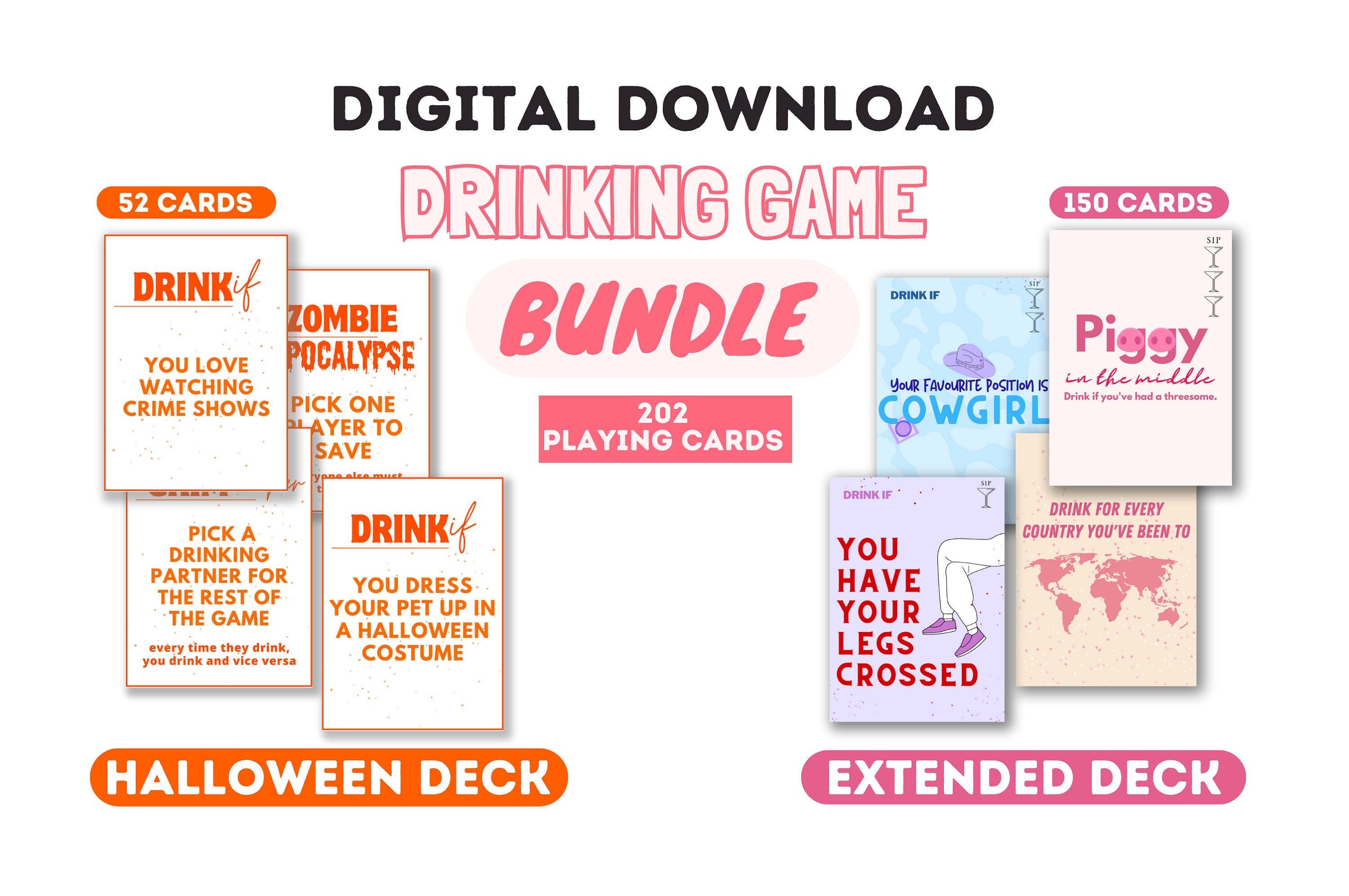 DRINKING CARD BUNDLE Digital Adult Drinking Card Game 202 Cards ...