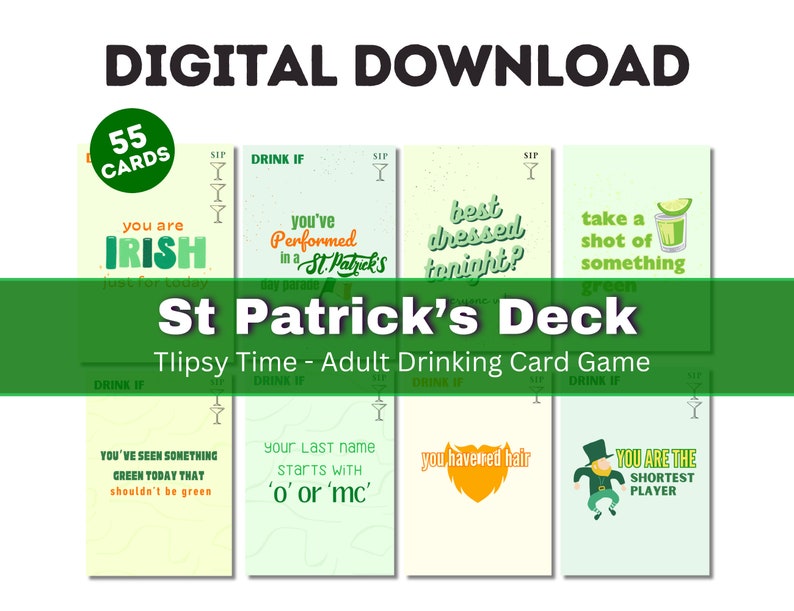 ST PATRICKS DAY | Digital Adult Drinking Card Game | 55 Cards, Pre ...