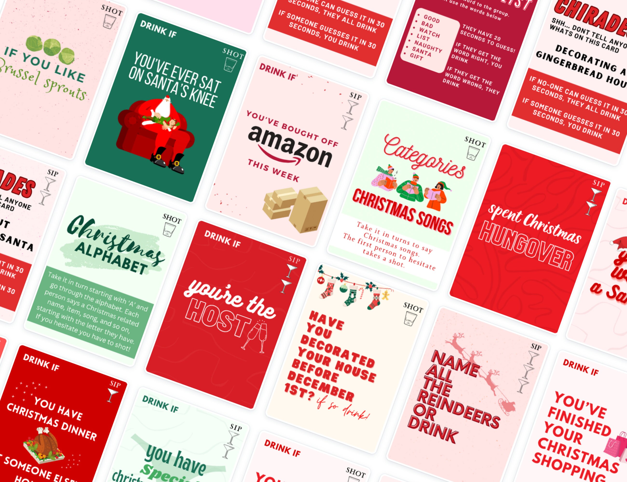 CHRISTMAS DECK Tipsy Time Adult Drinking Game 70 Drinking Cards Pre-drinking, Party Game ...