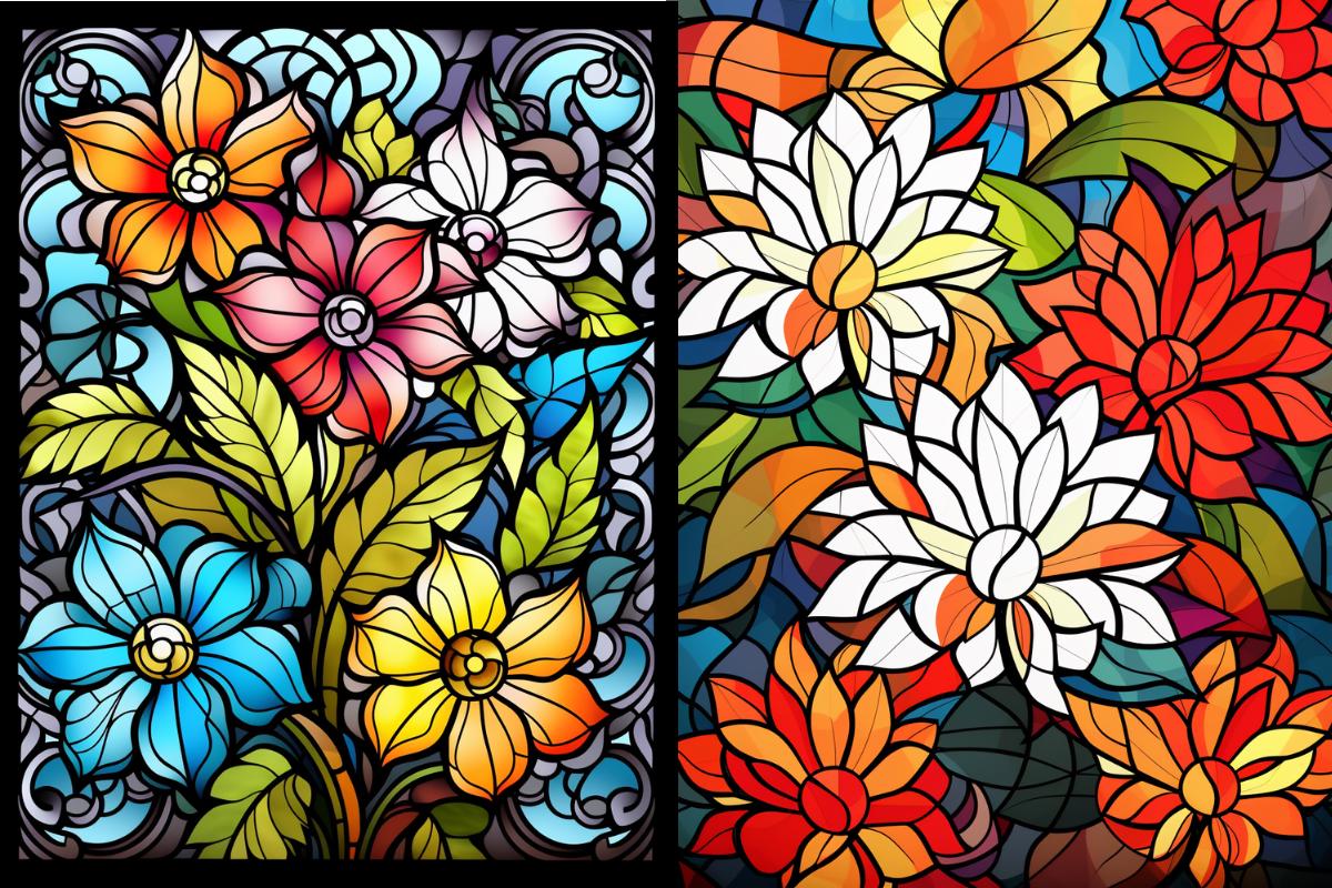 180 Stained Glass Flowers Coloring Pages Adults Coloring,beautiful ...