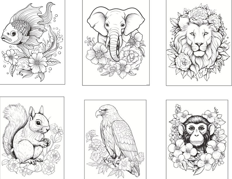 Animal Coloring Pages, 50 Printable Pages, Animal Coloring Pages for ...