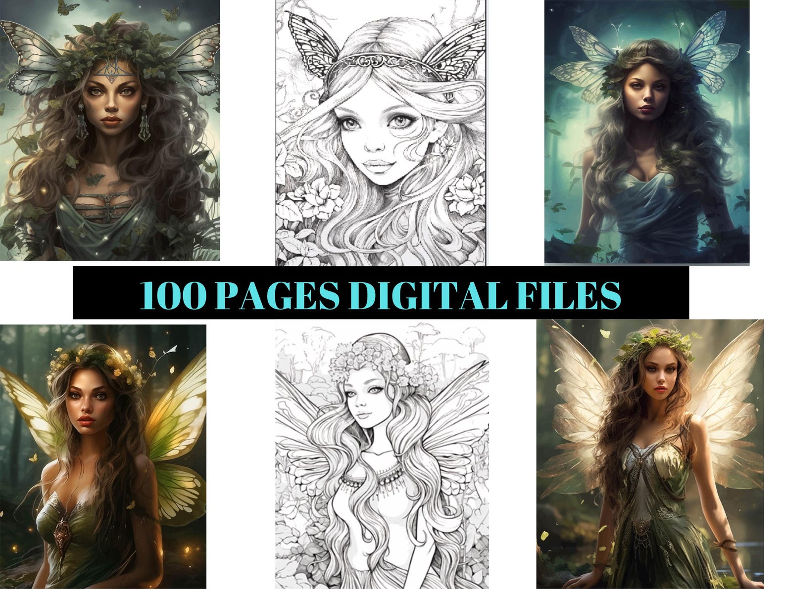 Forest Fairies Themed Digital Coloring Pages Enchanting Fairy Coloring ...