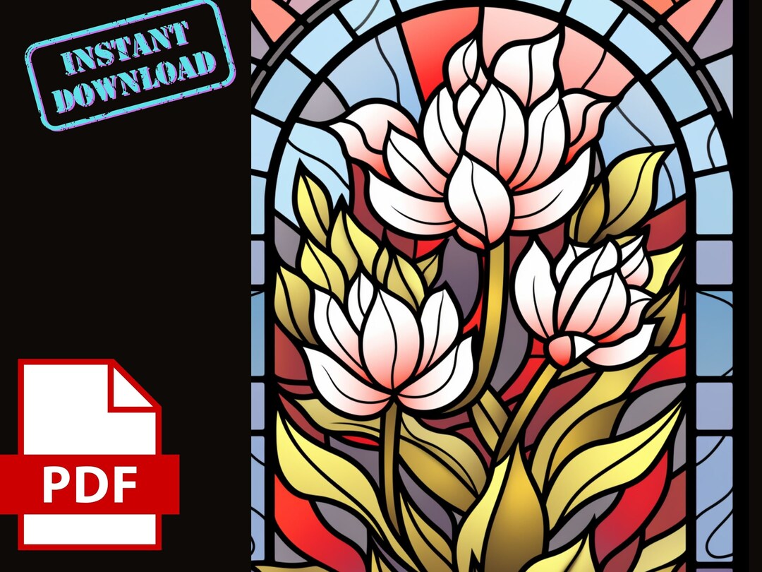 180 Stained Glass Flowers Coloring Pages - Adults Coloring,beautiful ...