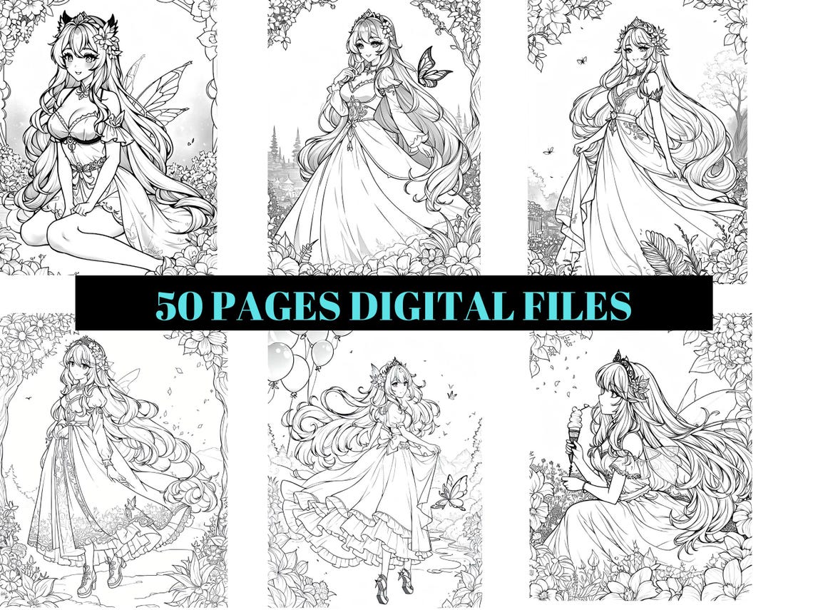Fairy Princess Themed Digital Coloring Pages Magical Fairyland Coloring ...