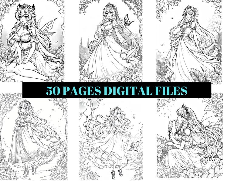 Fairy Princess Themed Digital Coloring Pages Magical Fairyland Coloring ...