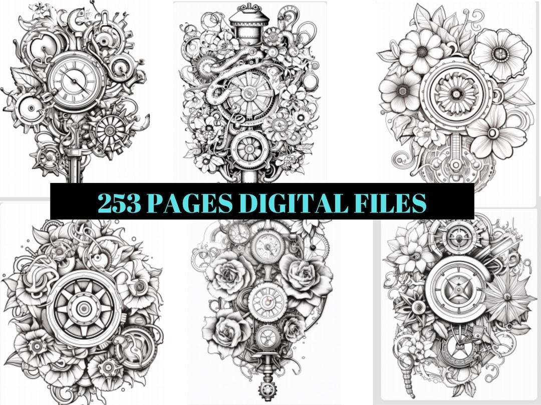 Steampunk Bloom Mandalas Printable Coloring Pages - Etsy