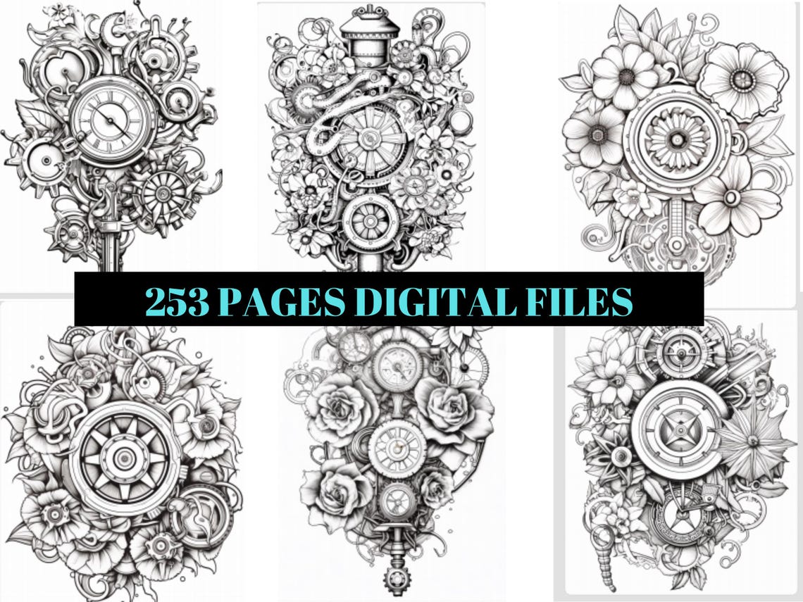 Steampunk Bloom Mandalas - Printable Coloring Pages - Etsy