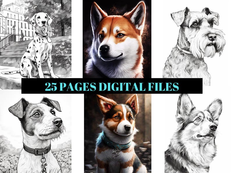Lifelike Dog Coloring Pages Digital Download for Dog Lovers - Etsy