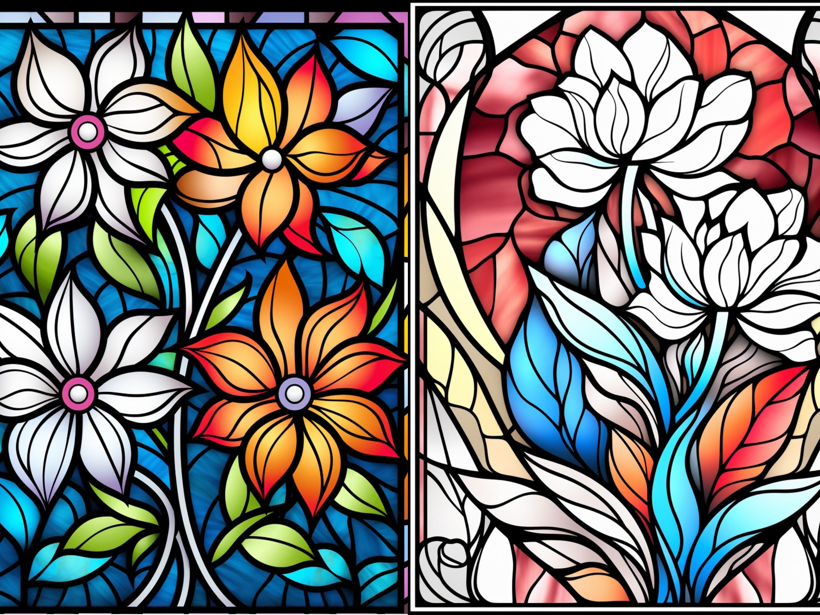 180 Stained Glass Flowers Coloring Pages Adults Coloring,beautiful ...