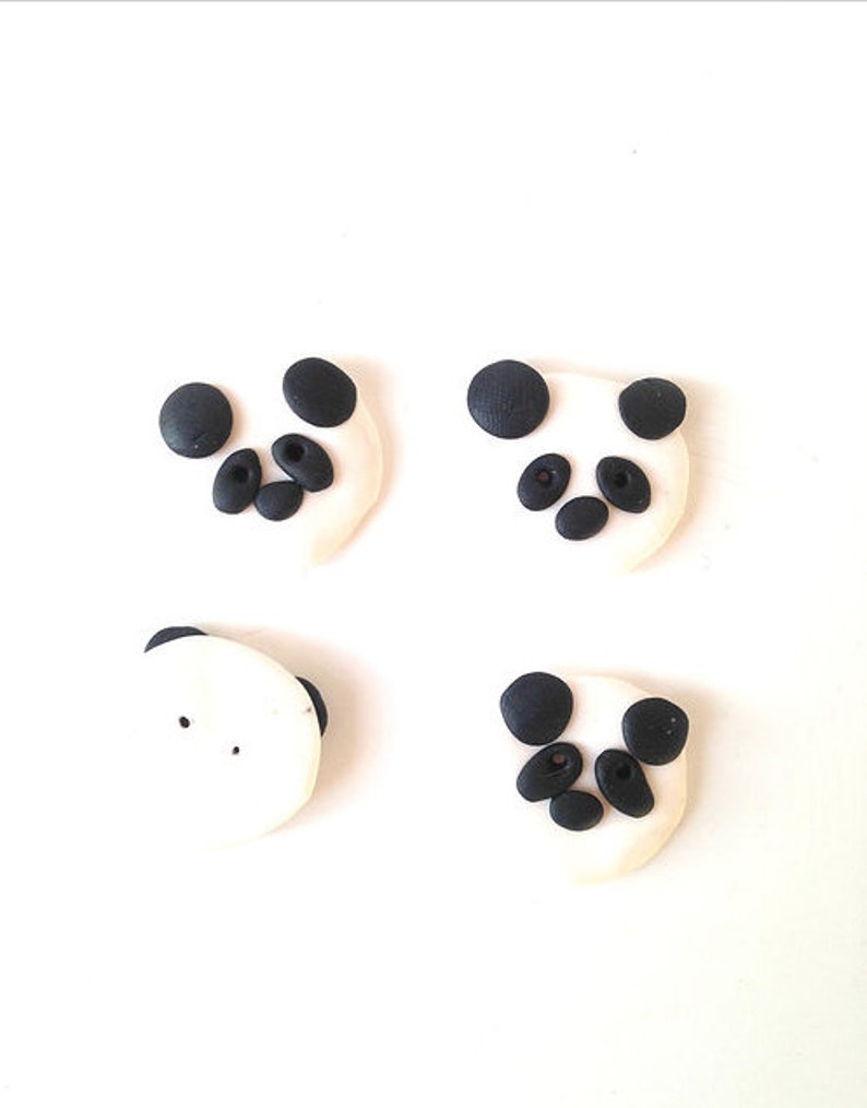 Buttons Set of 4 Handmade Panda Buttons Black and White Polymer Clay by the Sausage Crafts - Etsy