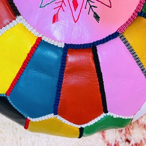 Colorful Moroccan Leather Pouf Handmade Ottoman Cover Bohemian Seating ...