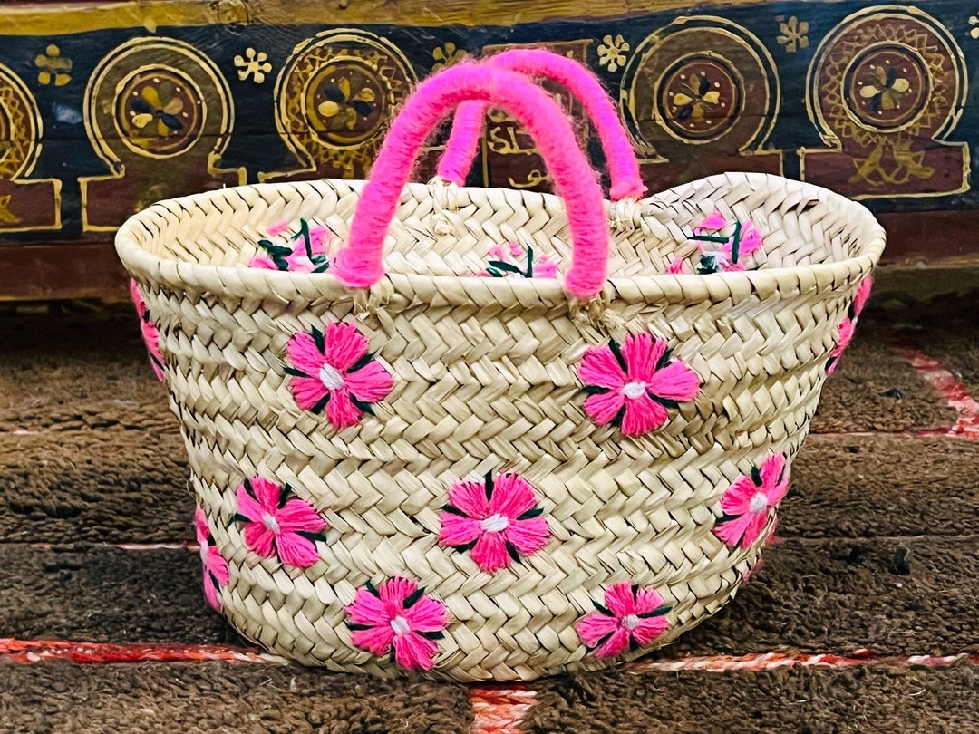 French Market Basket, Woven Basket, Straw Basket, Handmade Moroccan ...