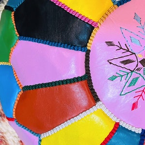 Colorful Moroccan Leather Pouf Handmade Ottoman Cover Bohemian Seating ...