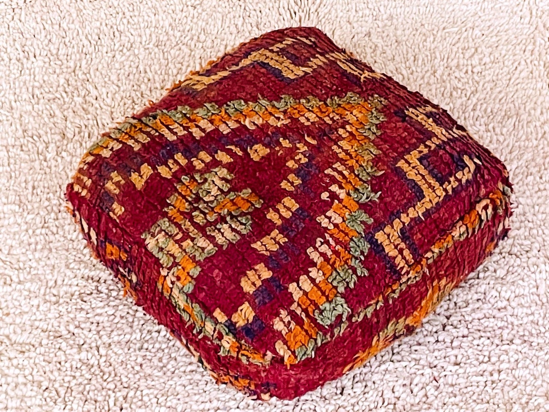 Moroccan Berber Pouf Kilim, Vintage Kilim Floor Cushion, Handmade Floor ...