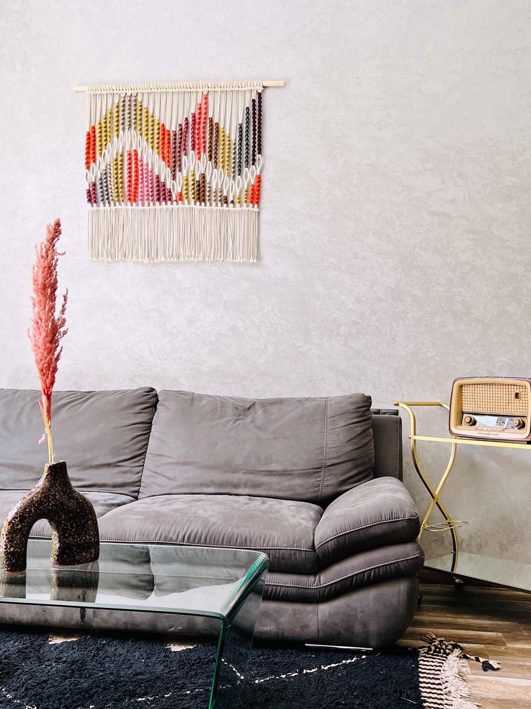 Boho Yarn Wall Decor, Macrame Wall Hanging, Fiber Art, Living Room Wall ...