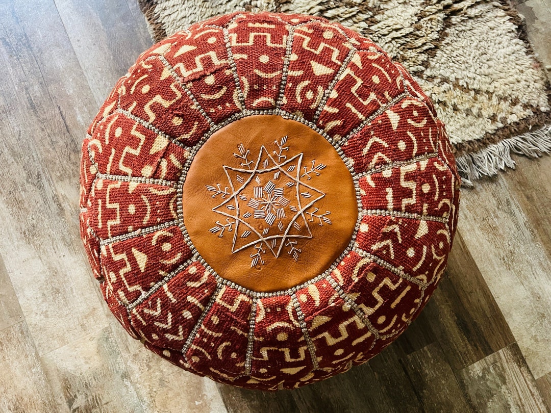 Unique Moroccan Leather Pouf, Moroccan Ottoman Pouf, Colourful Moroccan ...