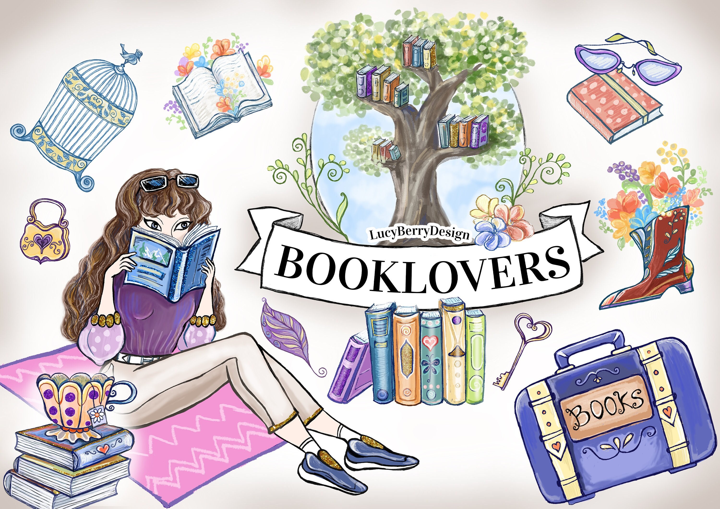 Book Lover Clipart, Reading Girl, Planner Stickers, Fashion Clipart ...