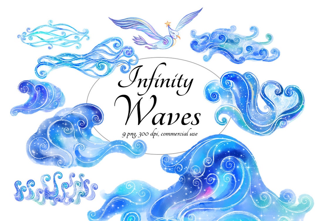 Watercolor Starry Waves Clipart, Summer, Ocean Clipart, Png for ...