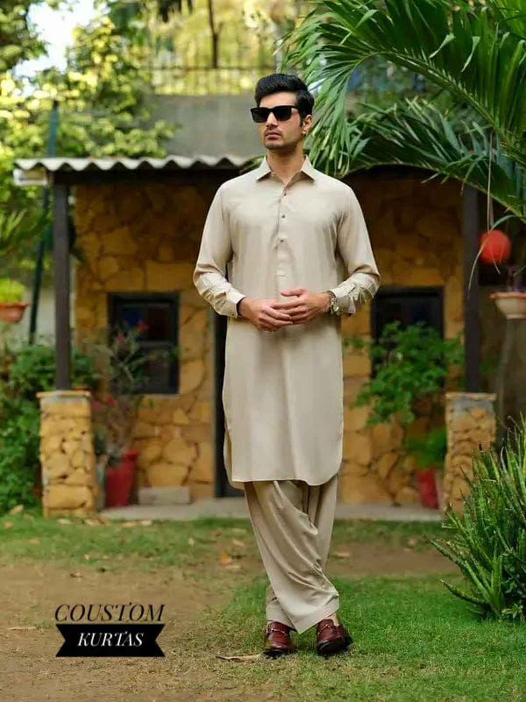 Beige Cotton Kameez Shalwar: Indian Pakistani Men's Suit - Etsy