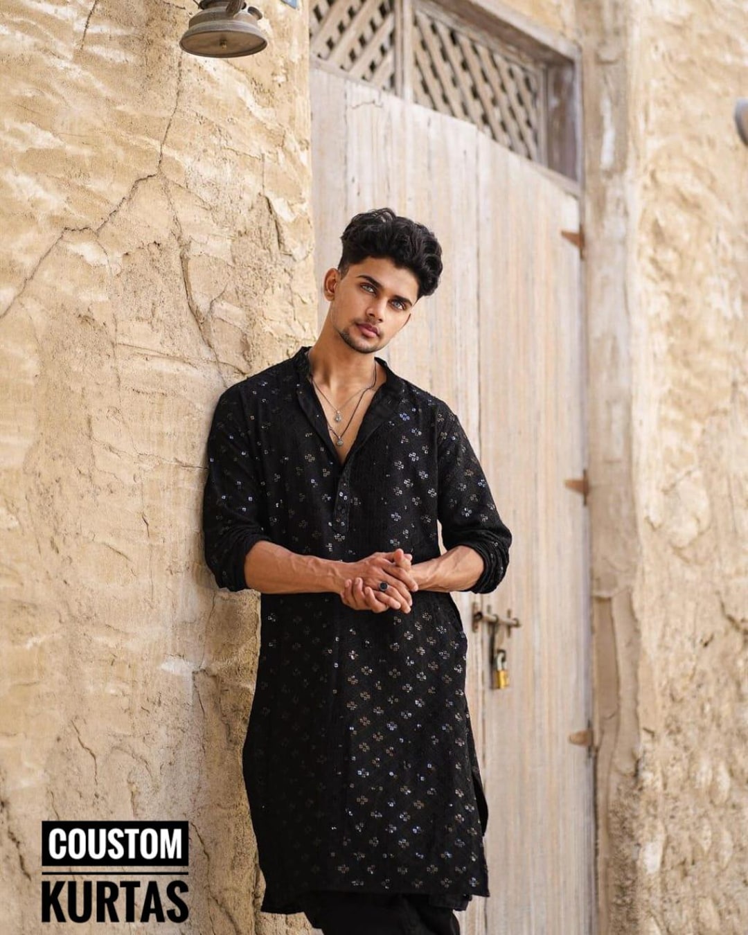 Men Black Chikankari Sequin Work Design Kurta Sets | Black Sequins ...