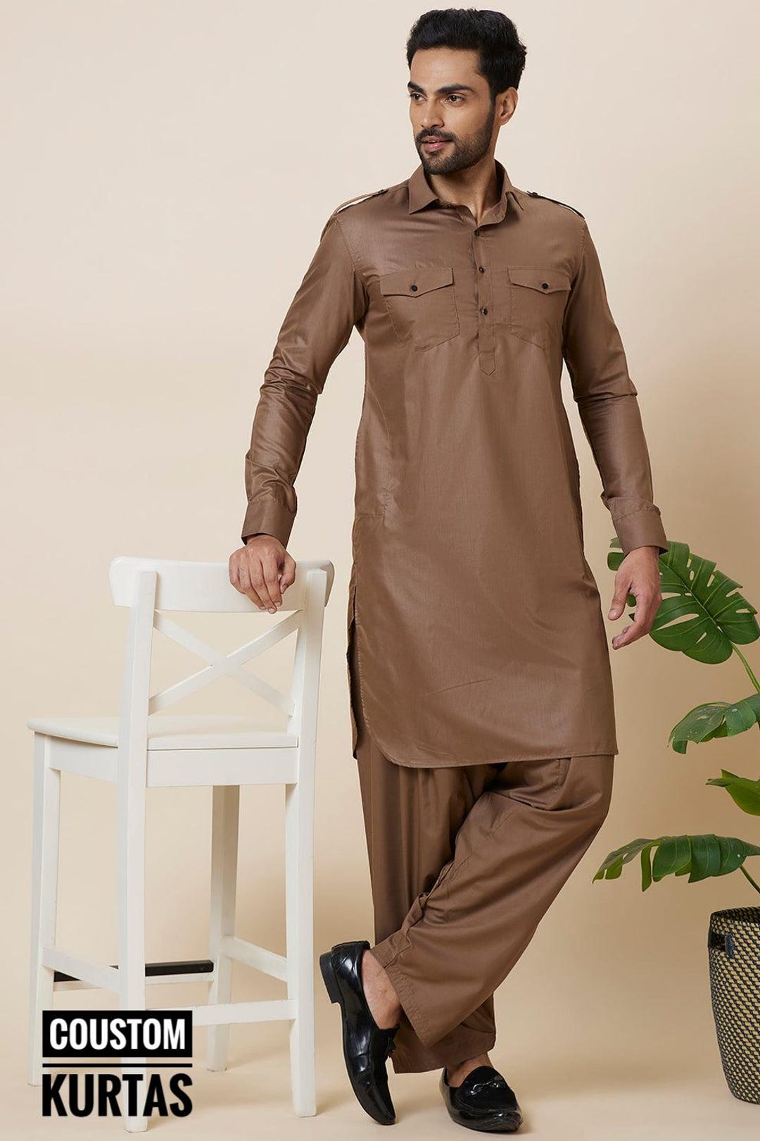 Brown Pathani Kurta Shalwar for Men | Brown Color Shalwar Kameez ...