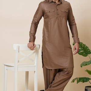 Brown Pathani Kurta Shalwar for Men | Brown Color Shalwar Kameez ...