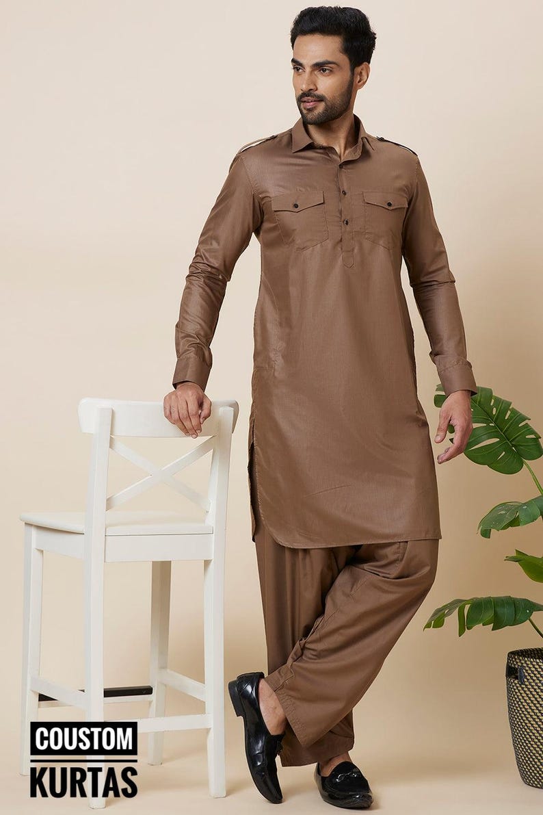 Brown Pathani Kurta Shalwar for Men Brown Color Shalwar Kameez ...