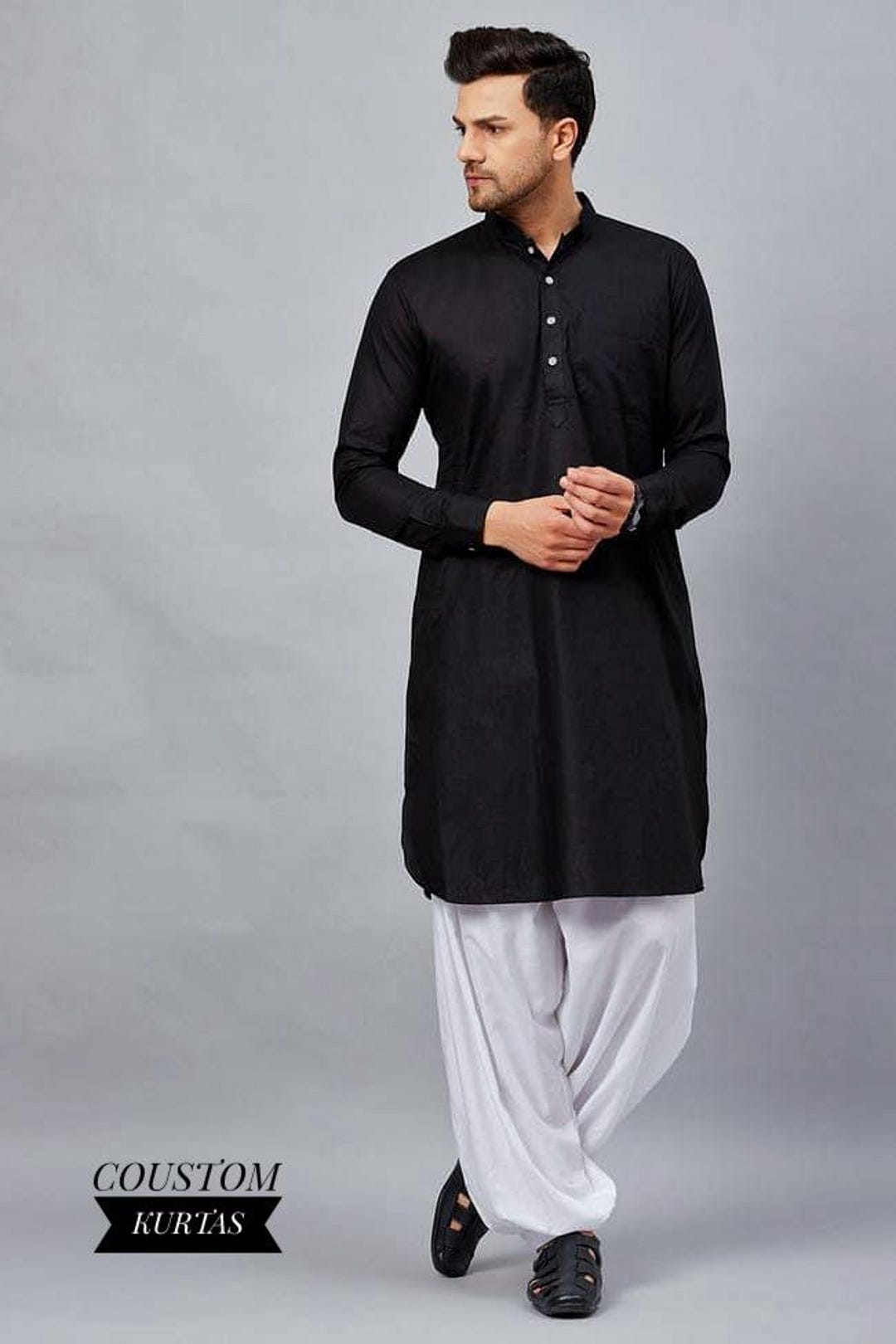 Men's Black Cotton Shalwar Kameez: Traditional Elegant Wear - Etsy