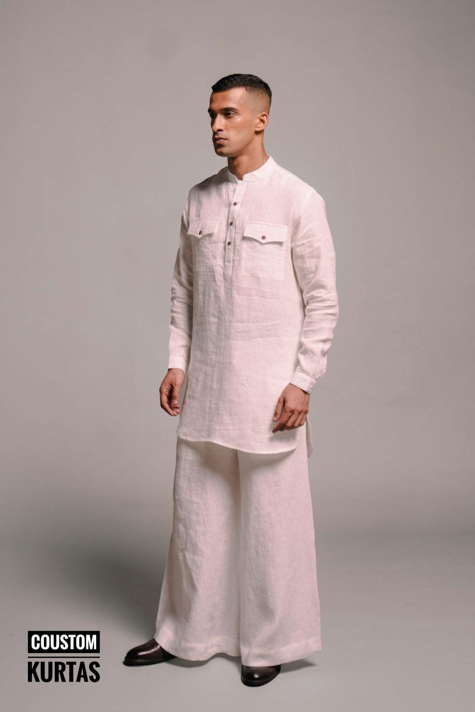 American Designer Collection for Men Pathani Style Kurta Set White ...