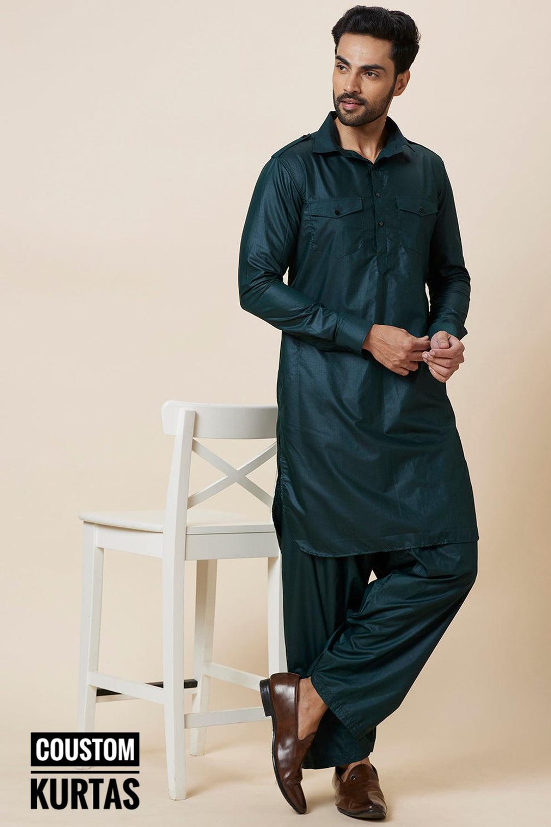 Bottle Green Pathani Kurta Sets | Men's Baggy Shalwar | Indian Wedding ...