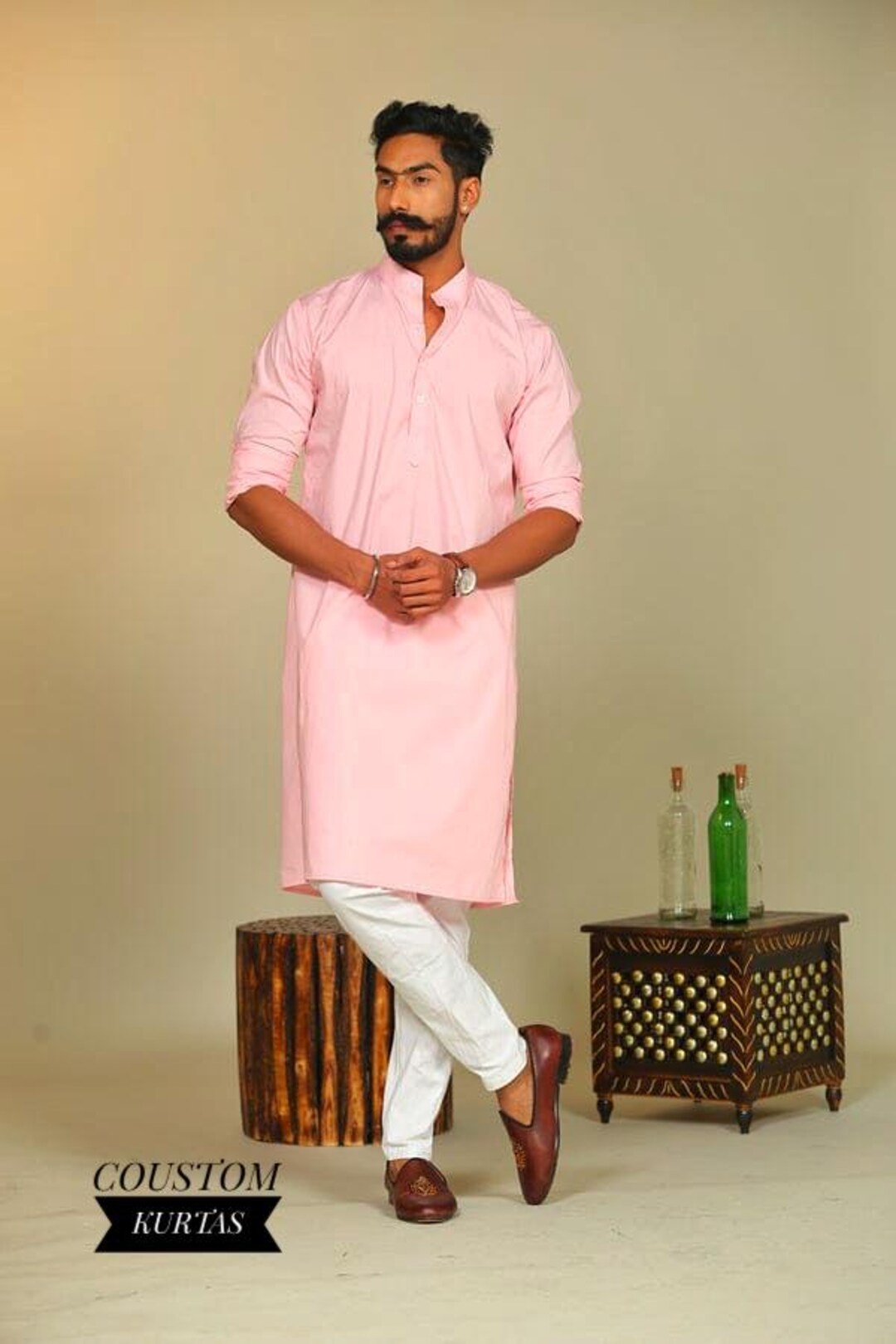 Men's Light Pink Cotton Kurta Pajama Set: Formal Wear - Etsy