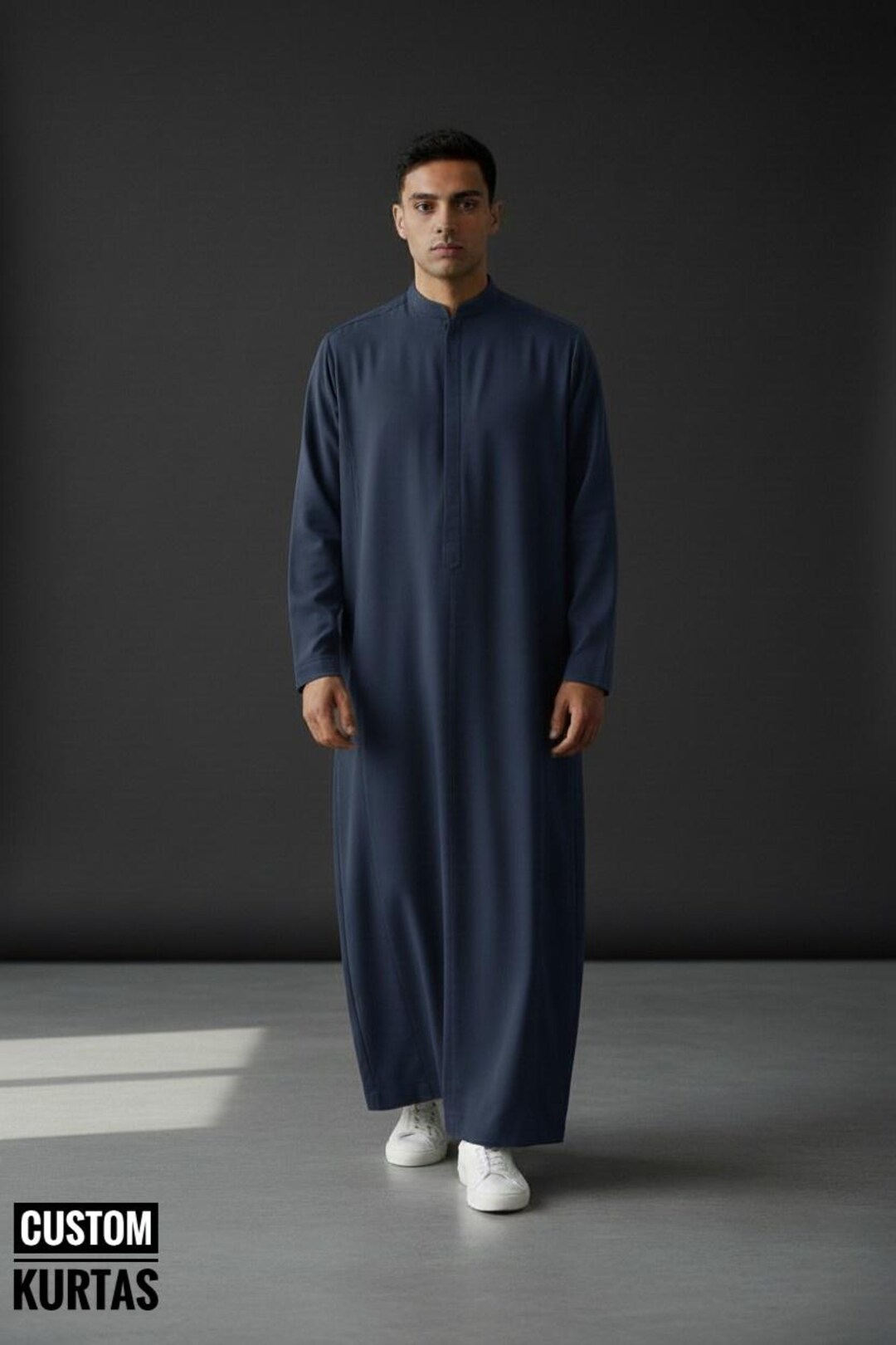 Navy Blue Thobe Jubba: Saudi Arab Style Thobe Long Sleeve Breathable ...