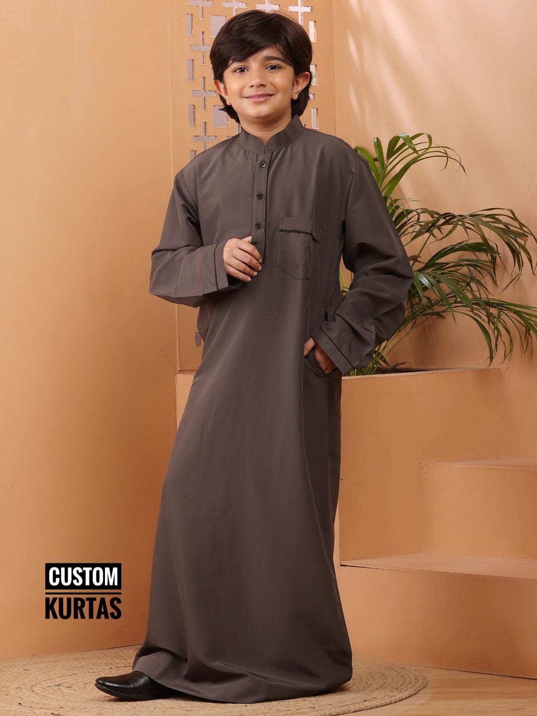 Boys Brown Cotton Thobe: Omani Style Jubba With Mandarin Collar - Etsy