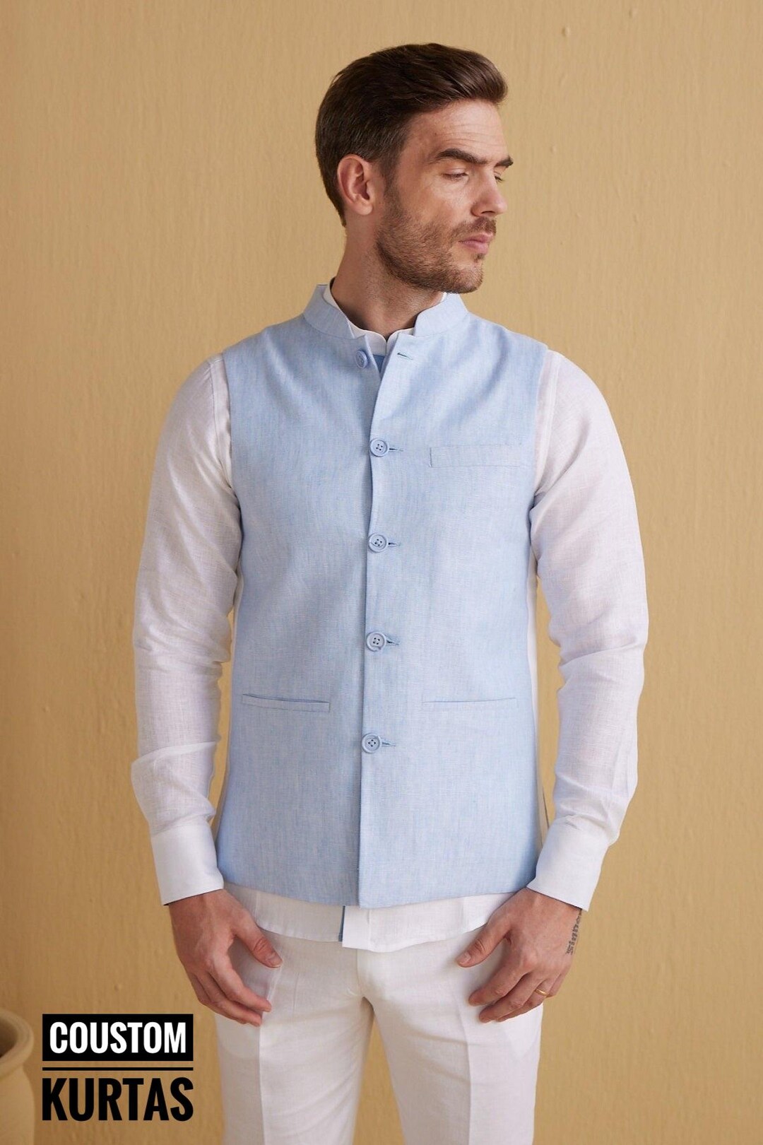 Light Blue Nehru Jacket: Indian Ethnic Sleeveless Waistcoat - Etsy