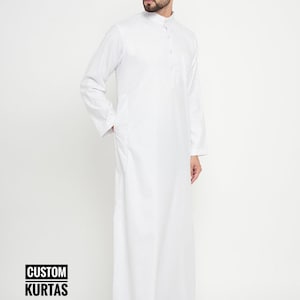 Men's White Jubba: Saudi Arab Thobe Long Sleeve Kaftan - Etsy UK