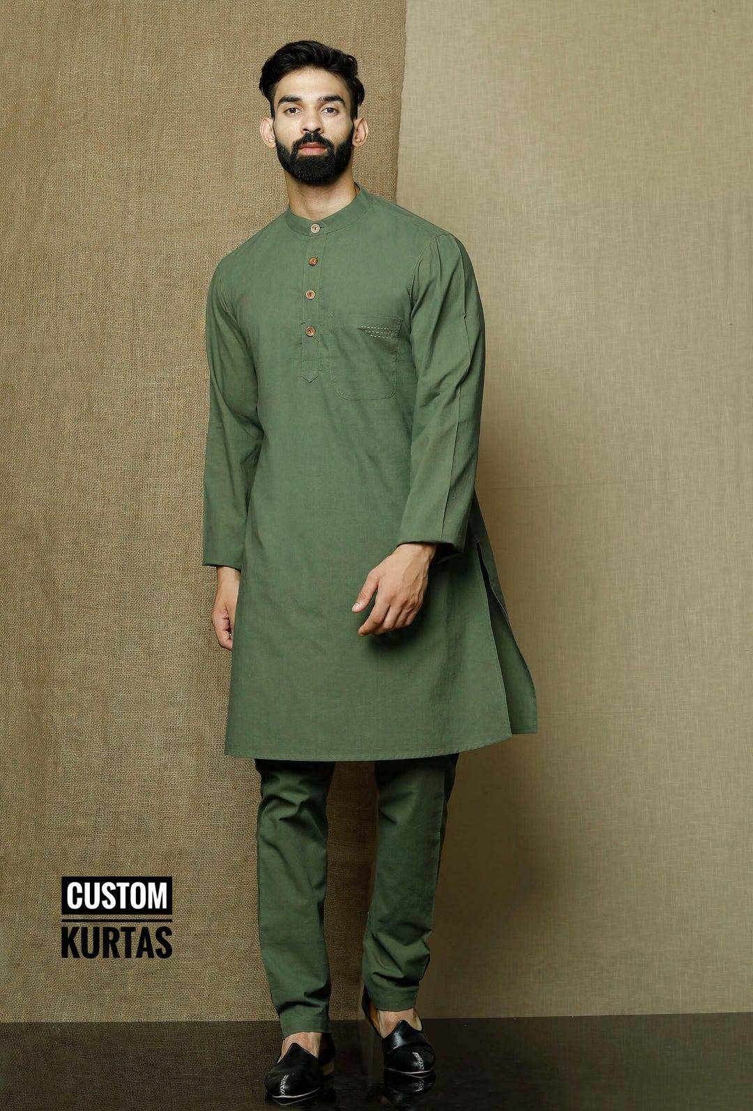 Green Cotton Kurta Pajama Set: Indian Mens Formal Wear - Etsy