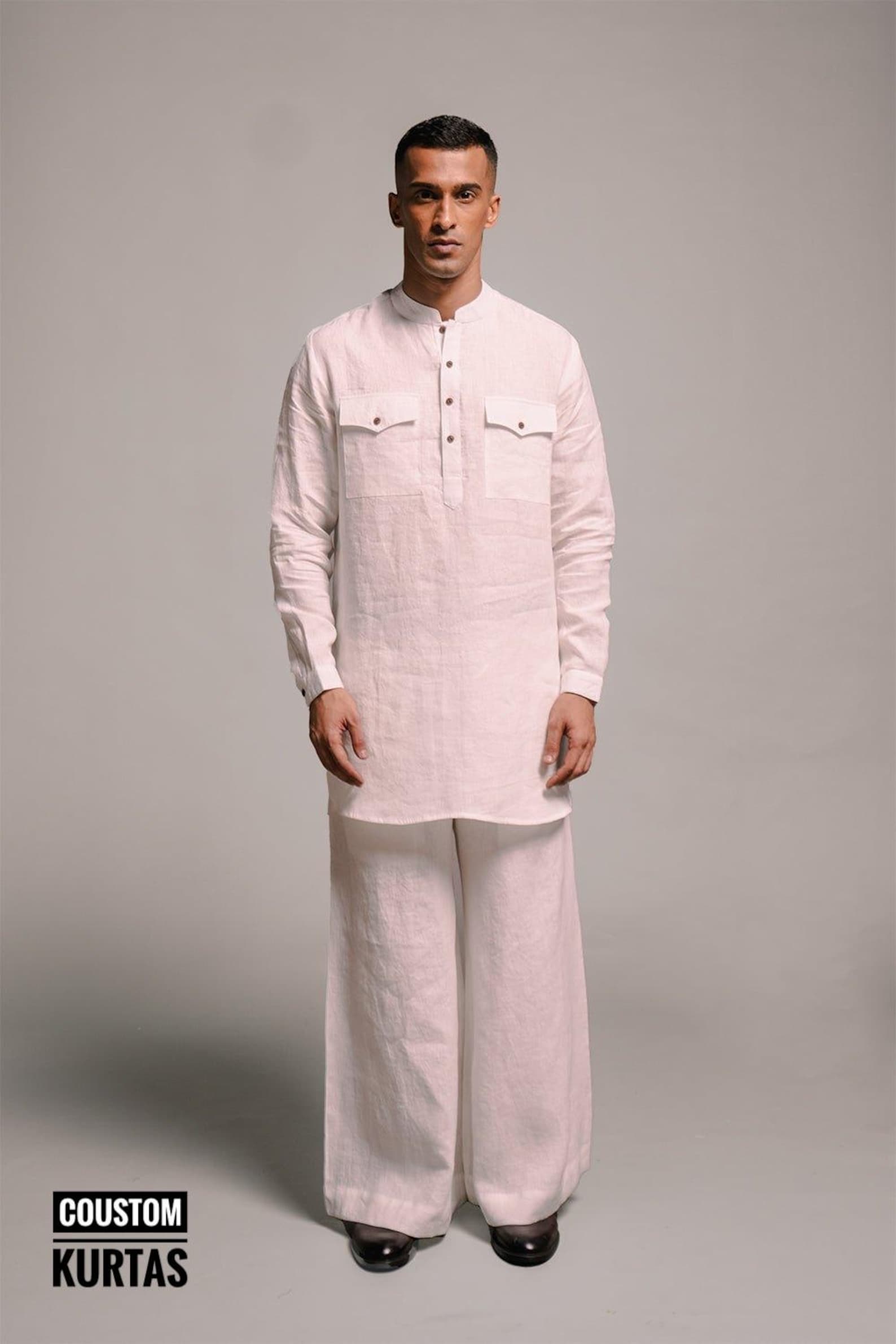American Designer Collection for Men Pathani Style Kurta Set White ...
