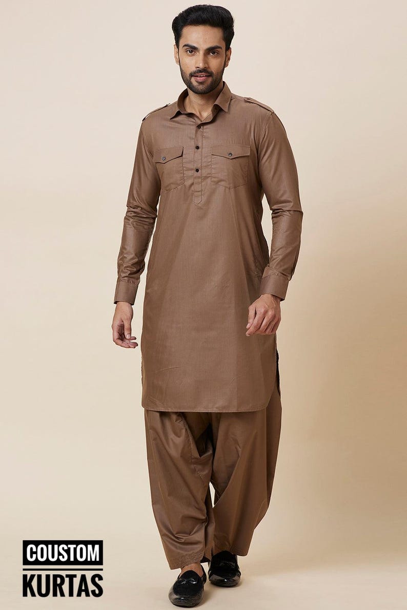 Brown Pathani Kurta Shalwar for Men Brown Color Shalwar Kameez ...