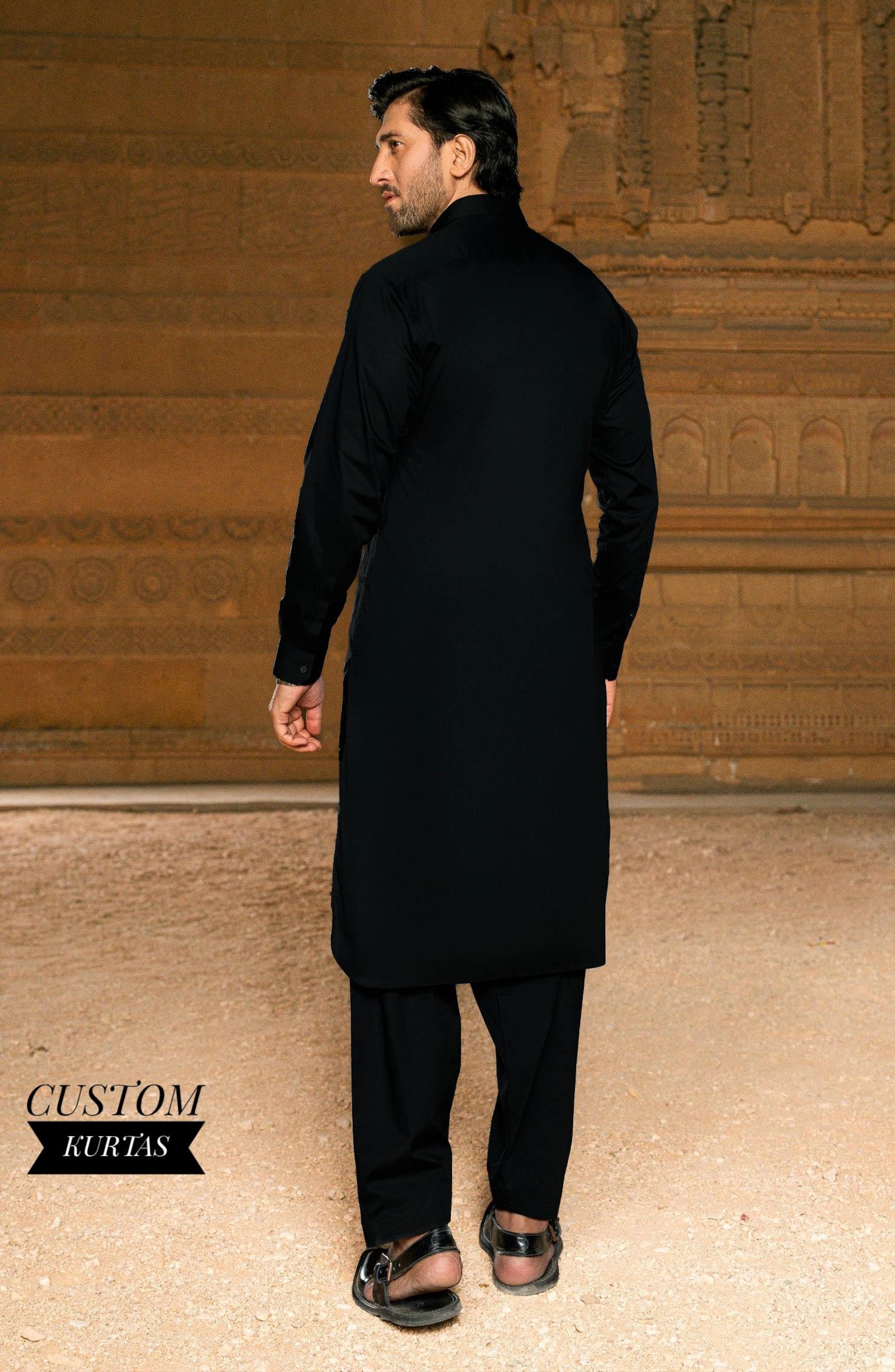 Slim Fit Black Cotton Men's Kameez Shalwar: Pakistani Tunic - Etsy