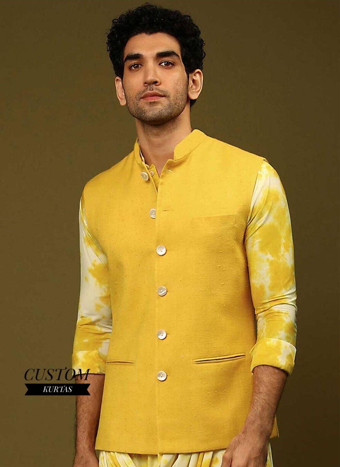 Yellow Nehru Jacket: Haldi Mehndi Wedding Waistcoat - Etsy