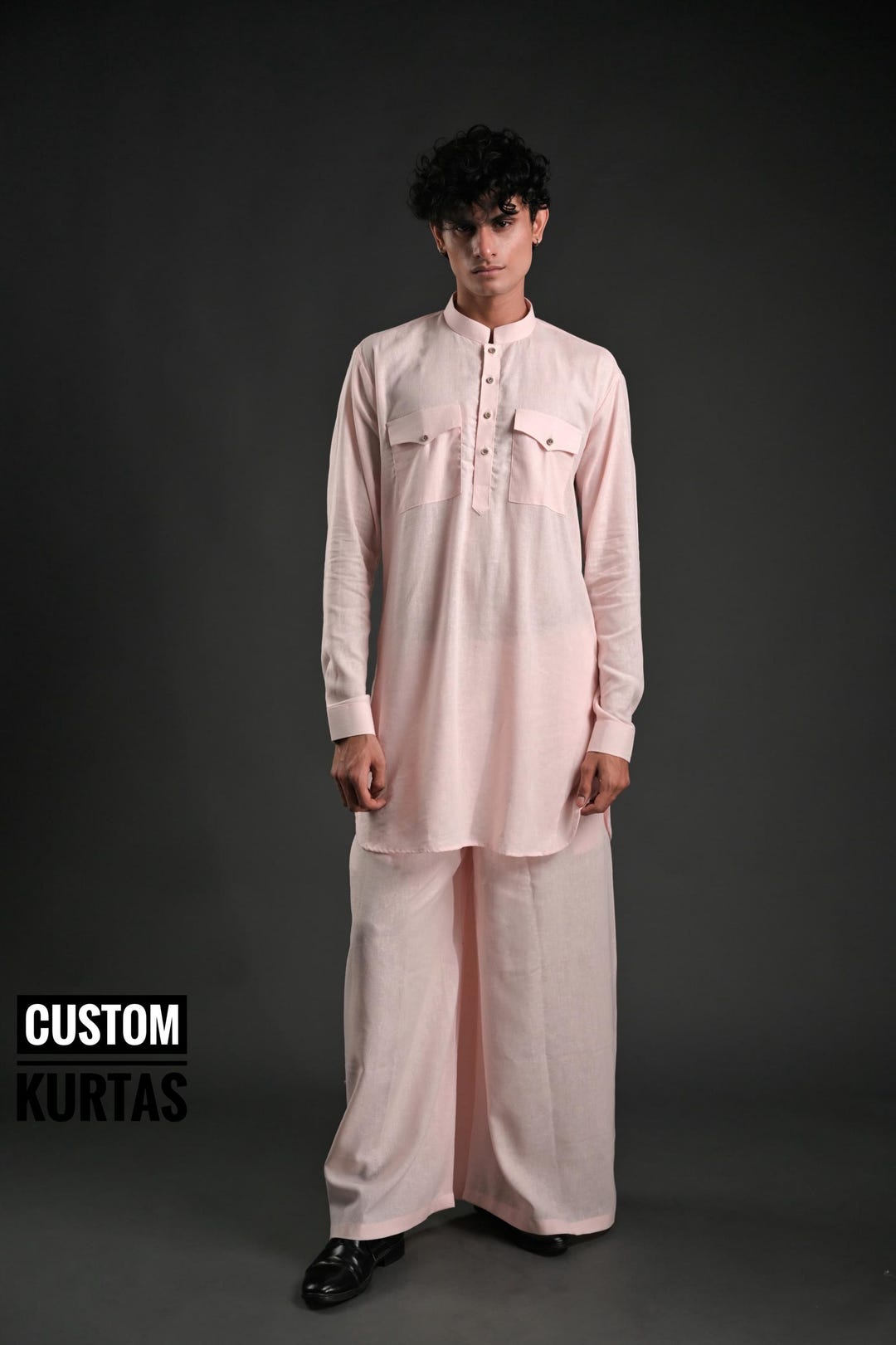 Light Pink Linen Blend Pathani Outfit: Men's Kurta Pyjama Set - Etsy