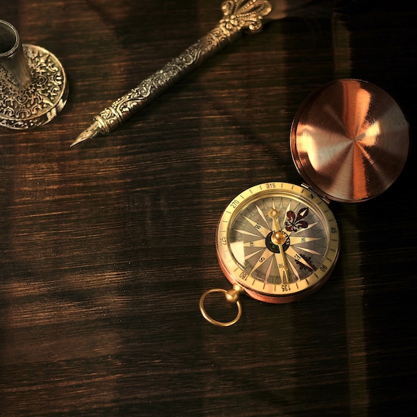 Engraved Compass Keychain - Etsy