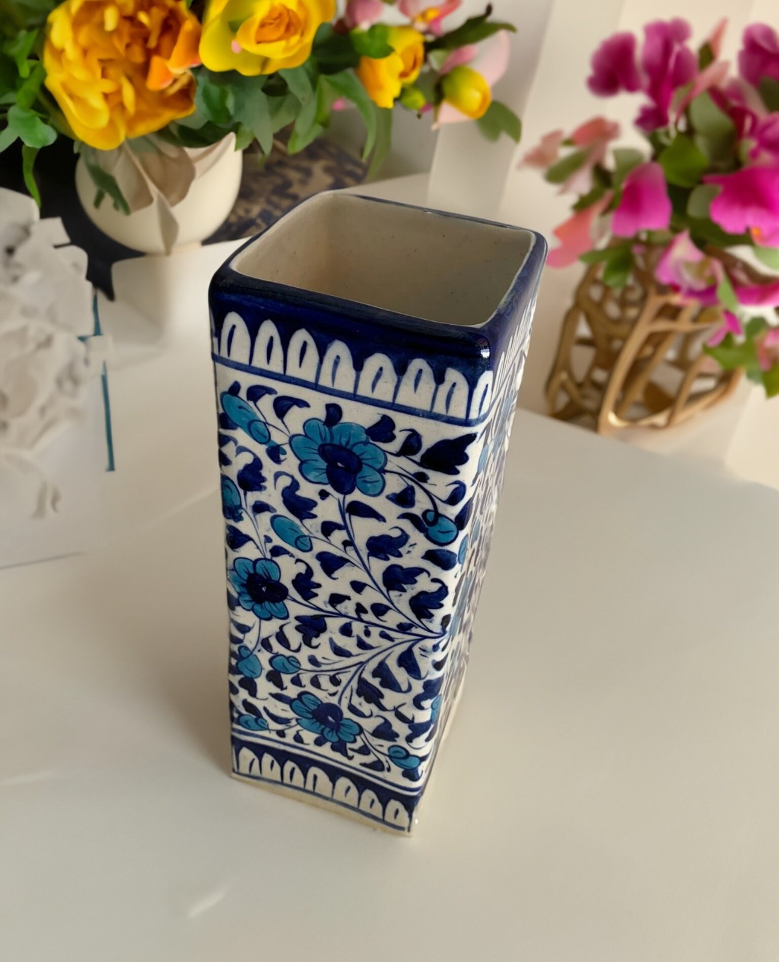 Handcrafted Ceramic Rectangular Vase Big Size 4lb 12inch Flower Vase ...