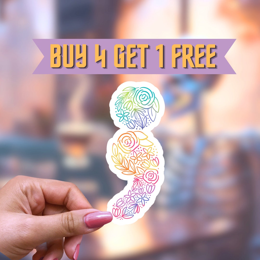 Semicolon Sticker, Coma, Flower Sticker, Laptop Decal, Aesthetic ...