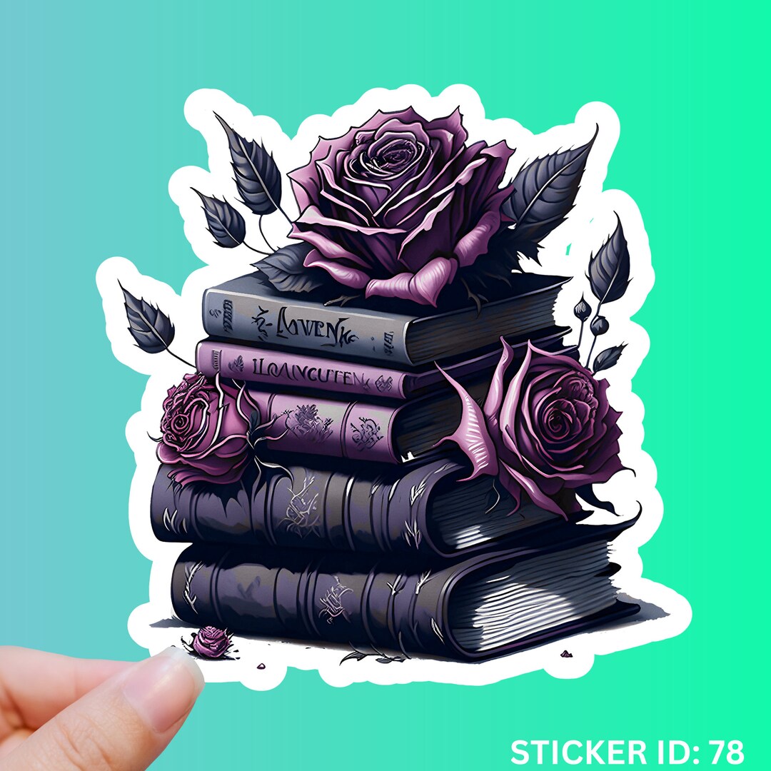Purple Stack of Books Sticker Reader Sticker Dark Romance Flower ...
